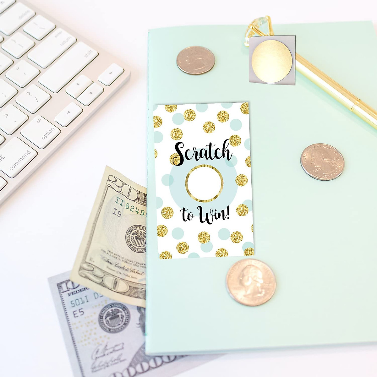 50 Blank Gift Certificate Scratch Off Cards, Clients or as Luxury Holiday Vouchers, DIY Coupon Cards for Birthday, Bridal Shower Activity, Raffle Ticket Drawing, Reveal to Win Event（Golden dots）