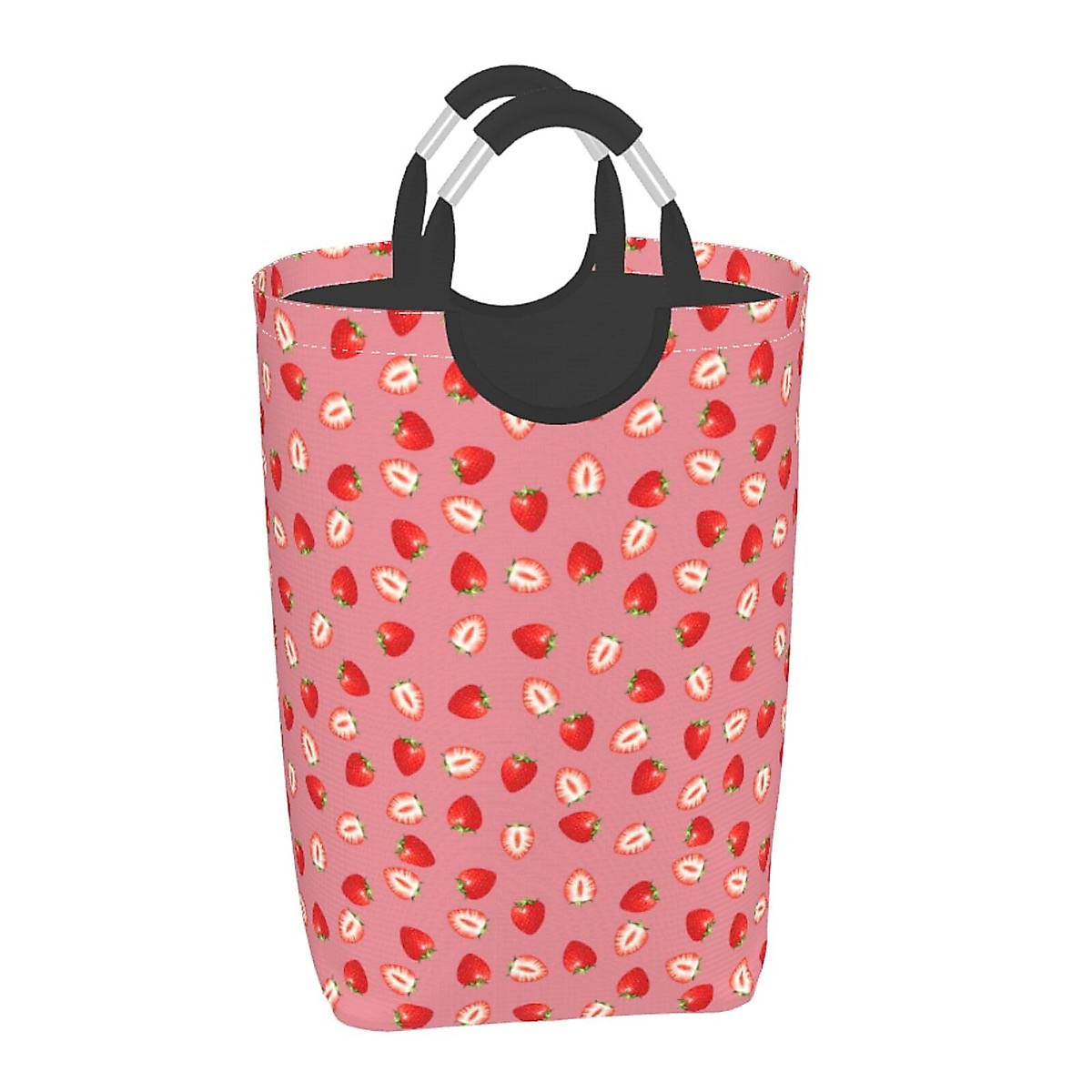 BEITUOLA Strawberry Laundry Basket Cute Fruits Laundry Hamper Pink Strawberries Collapsible Laundry Baskets with Handle Laundry Bag Dirty Clothes Hamper for Dorm Family Bathroom Decor Storage 50L