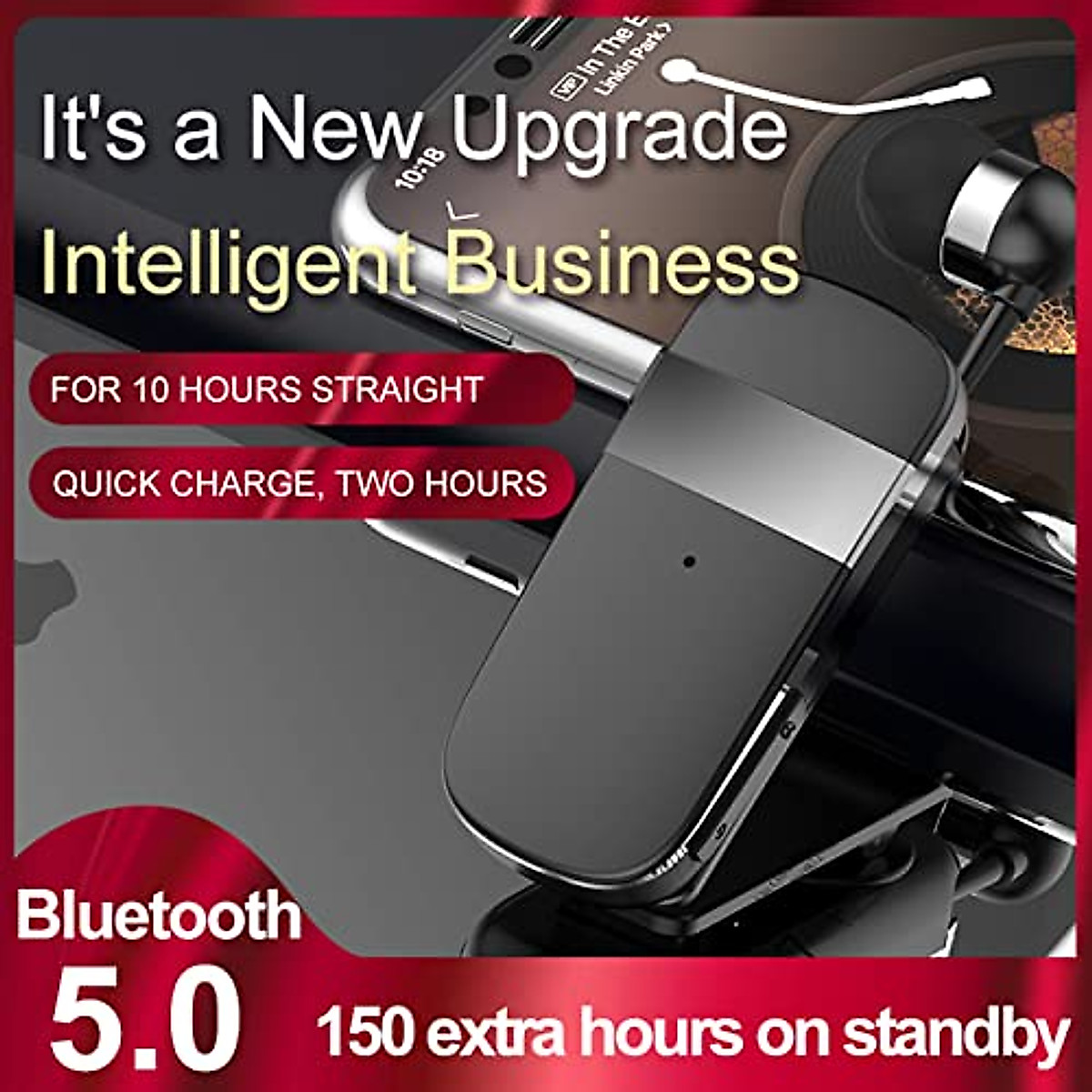 Lymoc Retractable Bluetooth Earpiece, Single Earbuds Wireless Headsets Handsfree for Cell Phone Noise Cancelling Bluetooth V5.0 for Office Trucker Driver Running (Black)