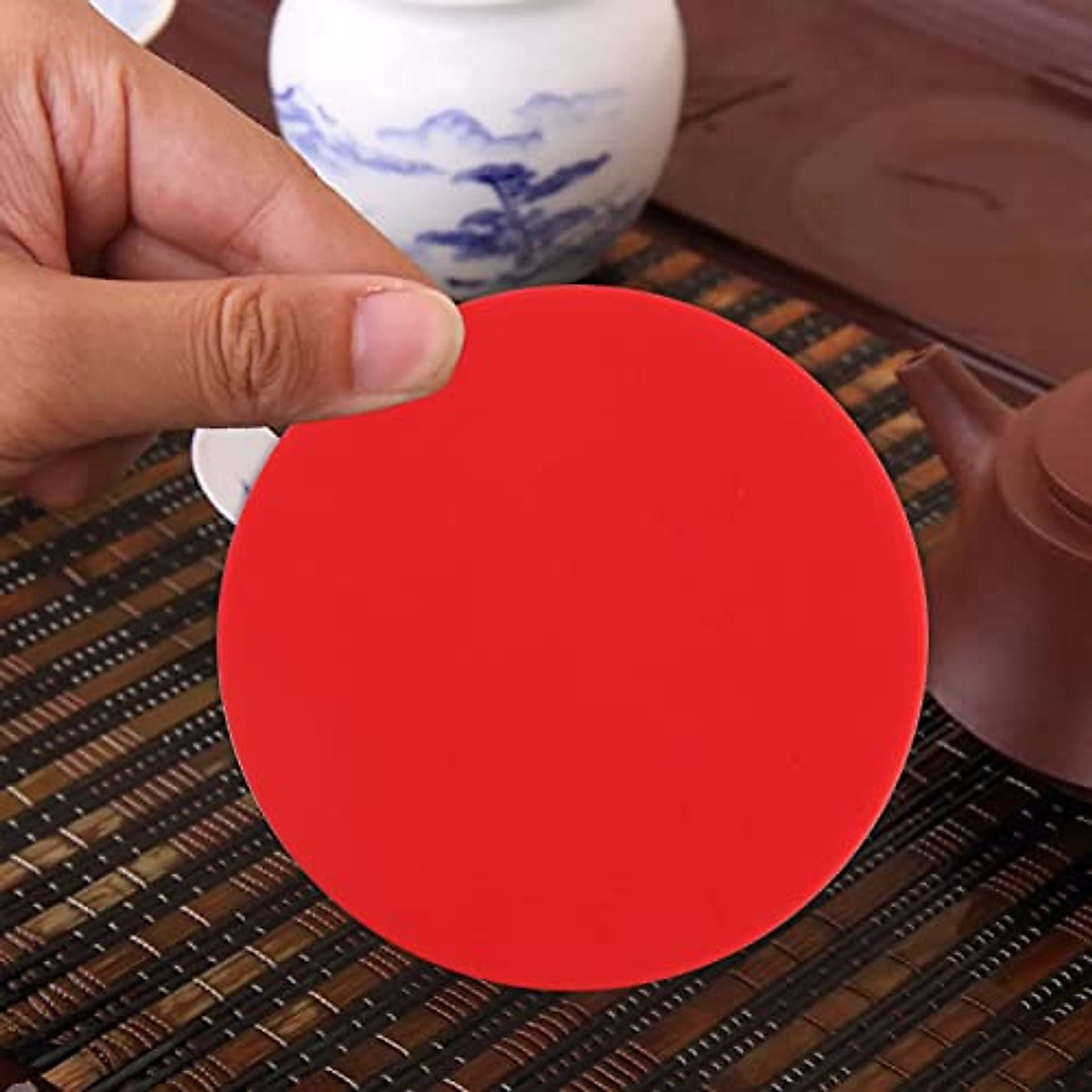 KeLoNg Rubber Jar Opener Gripper Pad, Multi-purpose Bottle Lid Opener for Weak Hands, Solid Color Round Kitchen Table Coaster Trivet Mat, Washable & Durable, Red