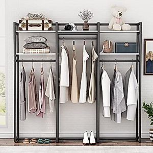 Tribesigns Freestanding Closet Organizer, 75 inch Clothing Rack with Shelves, Heavy Duty Garment Rack Wardrobe Closet with Hanging Rods