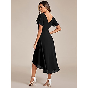 Ever-Pretty Women's Chiffon V-Neck Short Wedding Guest Dress with Ruffled Sleeves Black US12