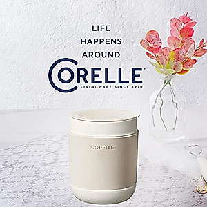 Corelle Stoneware 4-Pc Tumbler Set of 2 with Lids, Handcrafted Artisanal Travel Mug, Solid Glaze Stoneware, 13-1/2-Oz Travel Coffee Mug Set, Oatmeal