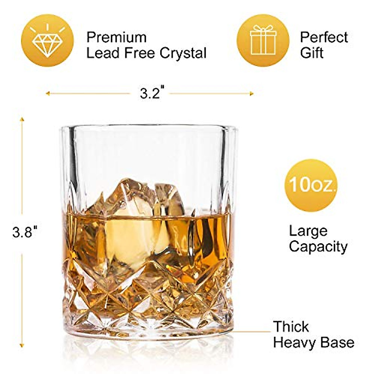 DeeCoo Crystal Old Fashioned Whiskey Glasses (Set of 4), 11 Oz Unique Bourbon Glass, Ultra-Clarity Double Old Fashioned Liquor Vodka Bourbon Cocktail Scotch Tumbler Bar Glasses Set