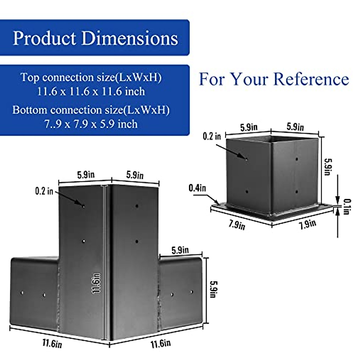 Flieeya Pergola Kit Black Elevated Wood Stand Kit with Steel Brackets, 8PCS Woodwork Pergola Hardware Kit with Powder Coated Steel Brackets for 6X6 Lumber, 3-Way 90 Degree Corner