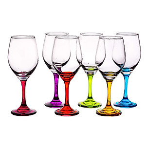 Trinkware Colored Stem Wine Glasses Set of 6 - Multi Yellow, Orange, Purple, Blue, Red, Green - Fun Party Wine Goblets -11oz