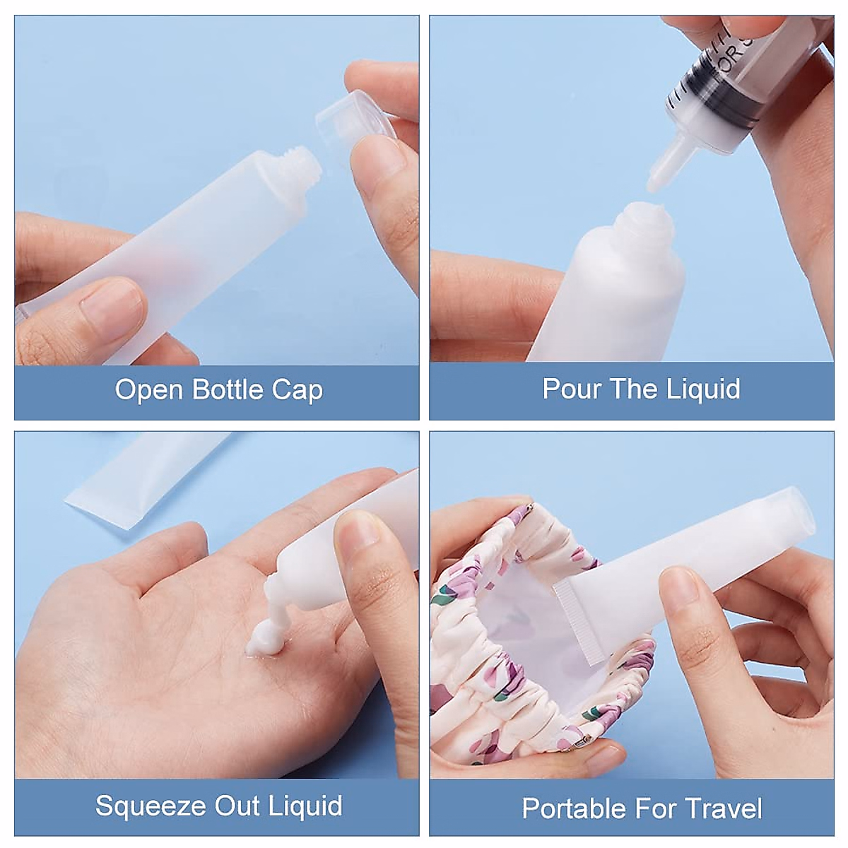 BENECREAT 30 Pack 0.5oz Clear Empty Tubes with Plastic Syringes Clear Squeezable Cosmetic Containers Refillable Plastic Tubes for Shampoo Facial Cleanser Makeup Sample