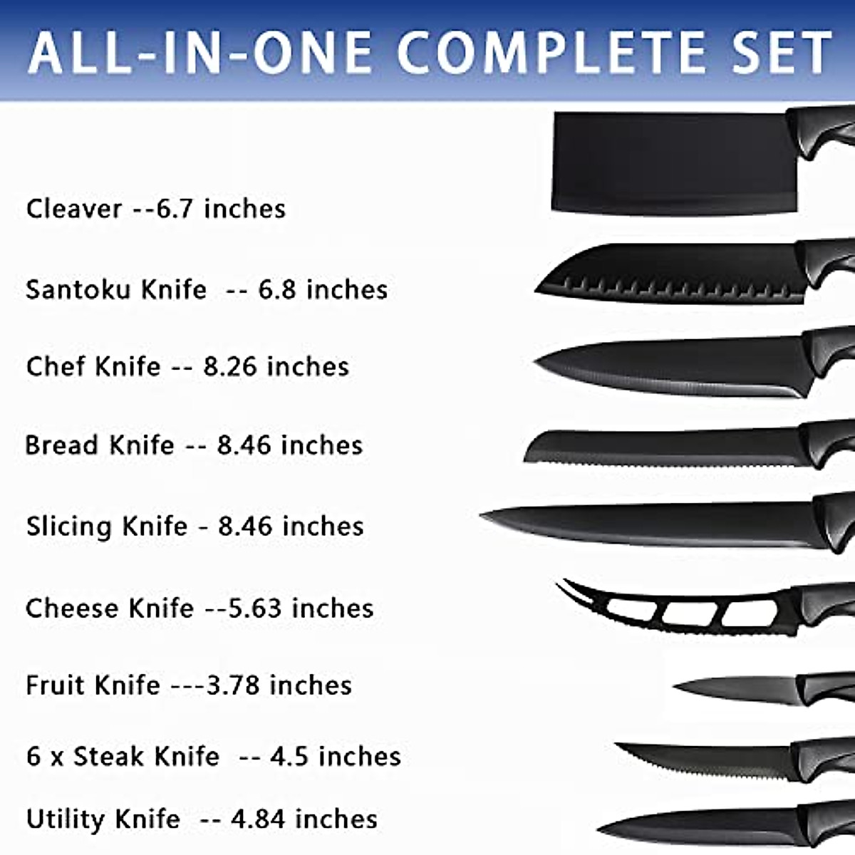 NIUXX 18-Pieces Kitchen Knives Set with Block, Universal Countertop Wood Knife Organizer with Cutting Board, Large Knife Holder for Scissor and Sharpener, Ideal Gift Choices