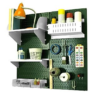 Wall Control Pegboard Hobby Craft Pegboard Organizer Storage Kit with Green Pegboard and White Accessories