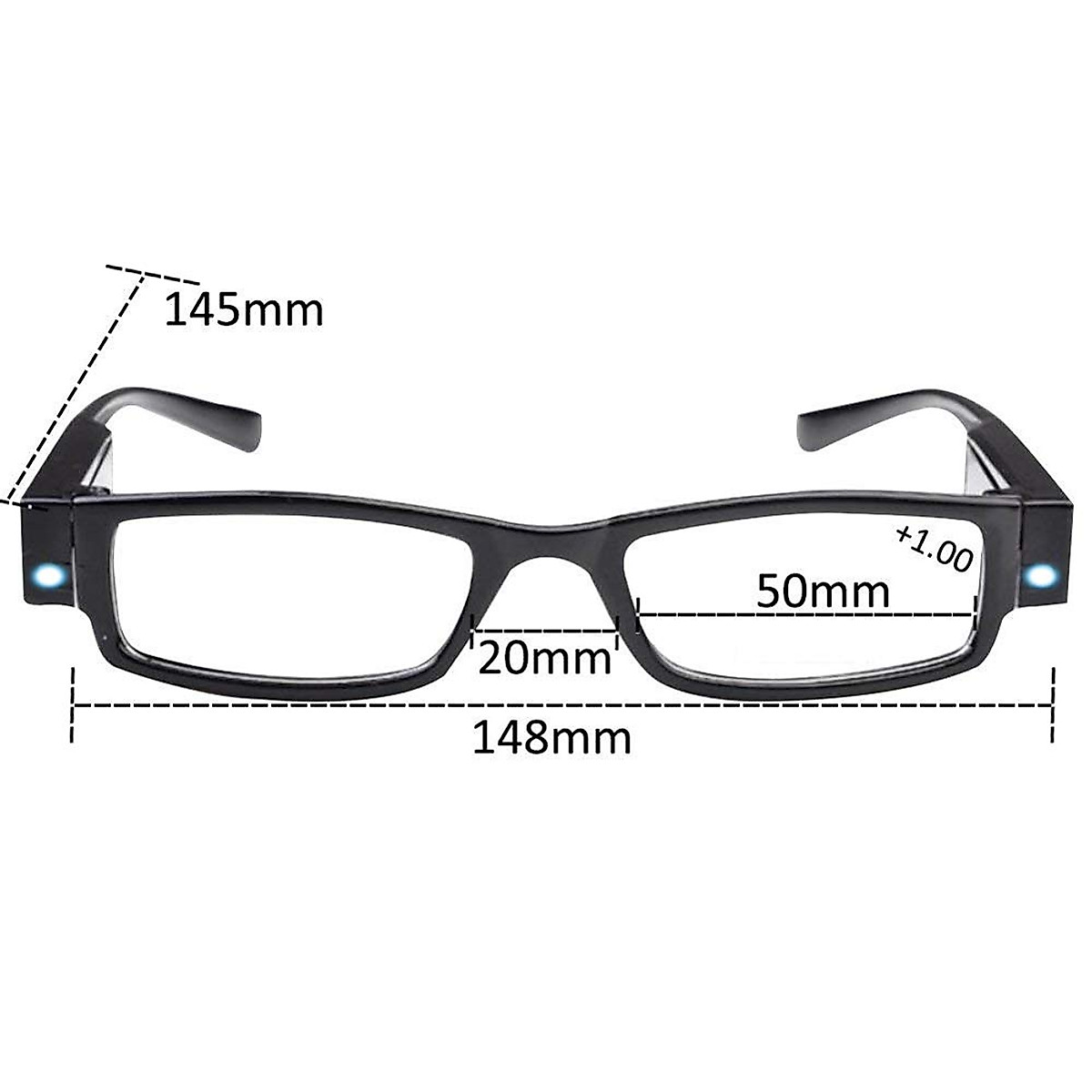 Reading Glasses with Light Bright LED Readers with Lights Reading Glasses Lighted Magnifier Nighttime Reader Compact Full Frame Eyewear Unisex Clear Vision Lighted Eye Glasses,+3.5