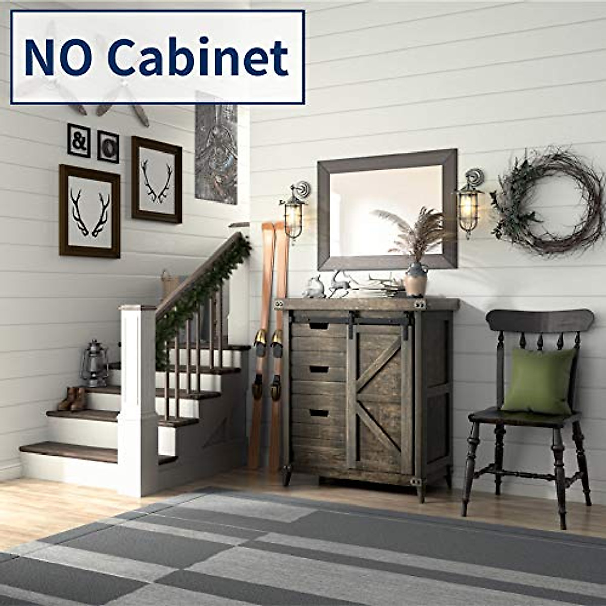 Hahaemall Heavy Duty Metal Steel Black Super Mini Sliding Barn Door Hardware Track Roller Kit Hanging TV Stand Cabinet System（6.6FT Single kit）（NO Cabinet）