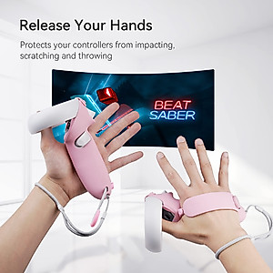 KIWI design Controller Grips Cover with Battery Opening Adjustable with Knuckle Straps, Suitable for Large Hands Compatible with Quest 2 Accessories (Pink)