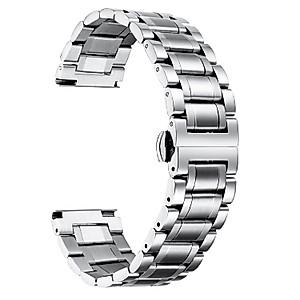 BINLUN Stainless Steel Watch Bands 12mm-24mm Universal Metal Replacement Watch Straps SmartWatch Bracelets Links Straight & Curved Ends Men Women 6 Colors(Silver,12mm)