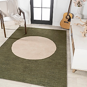 JONATHAN Y WSH113B-9 Cirkel Minimalist Geometric Dot Machine-Washable Indoor Area-Rug, Scandinavian, Modern, Bohemian Easy-Cleaning,Bedroom,Kitchen,Living Room,Non Shedding, Green/Cream, 9 X 12
