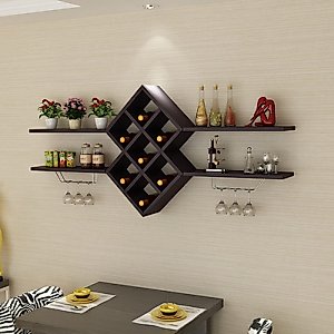 Gdrasuya10 Wine Rack Display Sets Wall Mounted, Set of 5 Wine Rack Shelves Liquor Storage Rack Wine Bottle Holder Shelf Set with Goblet Rack Multifunctional Rack (Black)