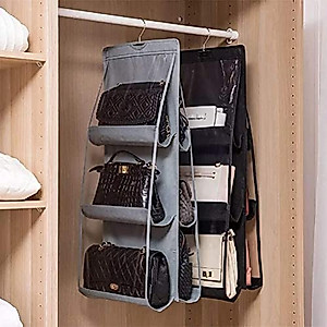ZB.soar Hanging Handbag Organizer, 2 Pcs * 6 Pockets, Upgrade Dust Proof Purse Organizer Closet, Wardrobe Closet Organizer, Washable Handbag Organizer for Women Handbags Purse (Black&Gray)