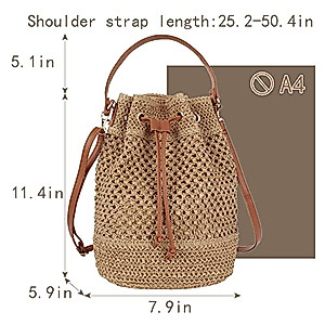 Women Small Hollow Out Straw Woven Drawstring Crossbody Bag Top-handle Bag Bucket Bag