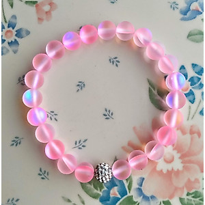 Hope Inspired Mystic Mermaid Glass Bracelet with 8 mm Pink Dazzling Moonstone Beads