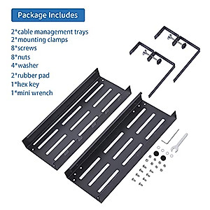 Expandable Under Desk Cable Management Tray, Max Load 22lbs, Clamp Mount, Super Sturdy Metal, No Drill, Cord Organizer for Home and Office, Black