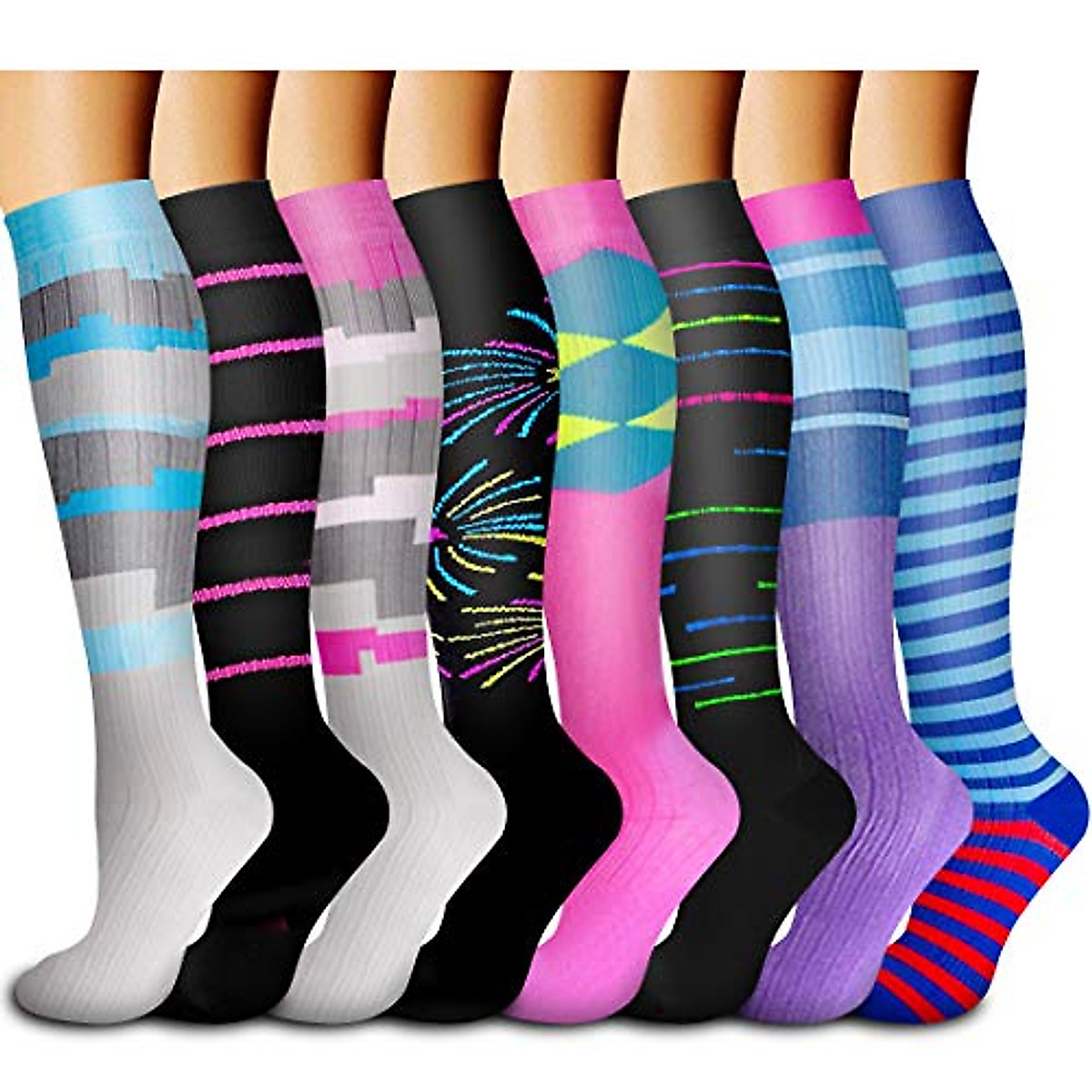 Bluemaple Copper Compression Socks For Women & Men Circulation (8 Pairs) - Best for Running,Hiking,Travel,Pregnancy
