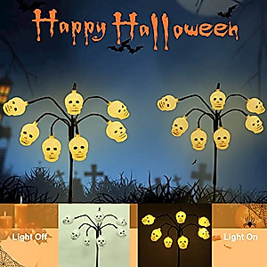 Elnsivo 14 LED Halloween Light Up Skeleton Skull Garden Stake Lights,2 Pack 8 Lighting Modes Outdoor Halloween Pathway Lights Lighted Skull Stake for Yard Lawn Outside Haunted House Party Decor