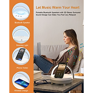 Touch Table Lamp, 4 in 1 Dimmable LED Bedside Lamp with Wireless Charger, Portable Night Light Bluetooth Speaker with Phone Holder, Nightstand Lamp for Bedroom Birthday Gift for Girl Boy Mom