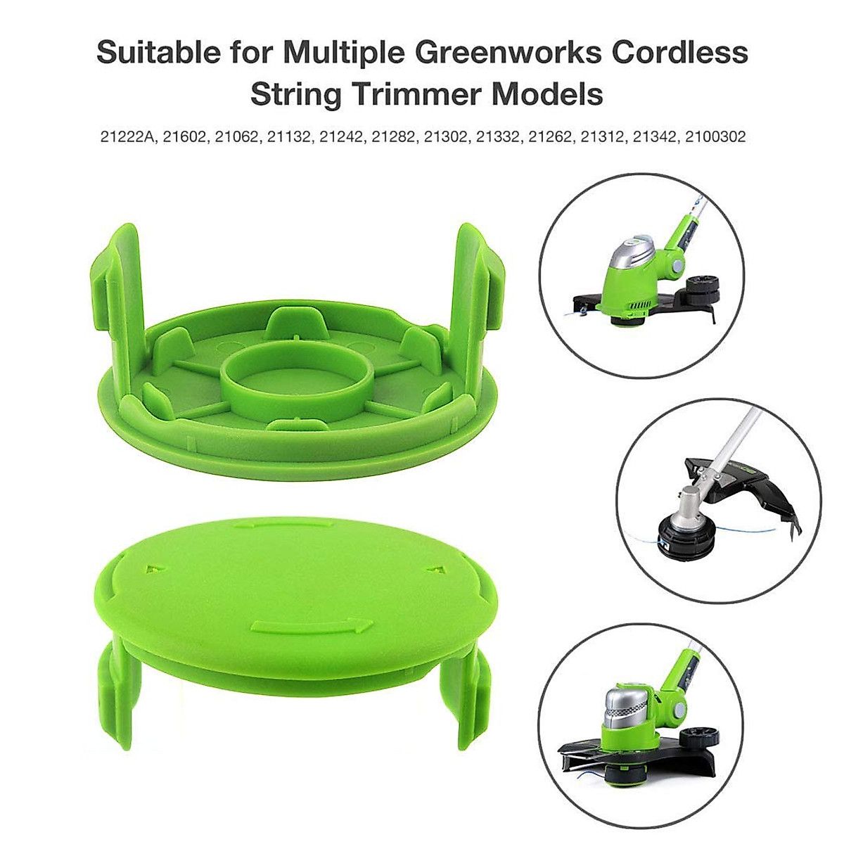 THTEN Trimmer Replacement Spools Cap Covers Compatible with Greenworks 21332 21342 24 Volt 40V 80V Cordless Weed Eater with 3411546A-6 Cap Covers Parts Auto-Feed String Edger 16ft 0.065” 2925