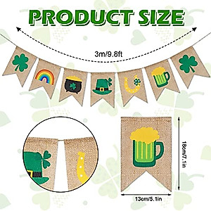 AnyDesign St. Patrick's Day Burlap Banner Shamrock Clover Rainbow Hanging Banner Rustic Pre-Assembled Irish Holiday Bunting Garland for Party Home Office Mantel Fireplace Wall Decoration