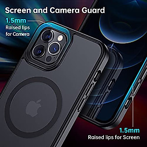 Meifigno Magnetic Case Designed for iPhone 12/iPhone 12 Pro Case 6.1 Inch, [Military Grade Protection & Compatible with MagSafe], Translucent Matte Back with Soft Silicone Edge, Black