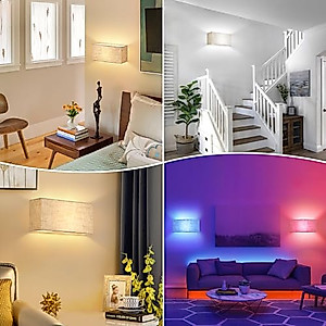 Battery Operated Wall Sconces Set of 2 - Dimmable LED Wall Lights with Remote Control, 15 Color Changeable Wall Mounted Lamps with Fabric Shade, Magnetic LED Wall Light Fixtures for Bedroom Hallway