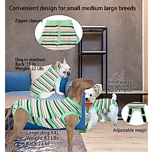 Wabdhaly Dog Surgery Recovery Suit,Surgical Recovery Suit for Large Female Dgos Spay,Zipper Closure,Combed Cotton Breathable Onesie,Multi Green Striped L