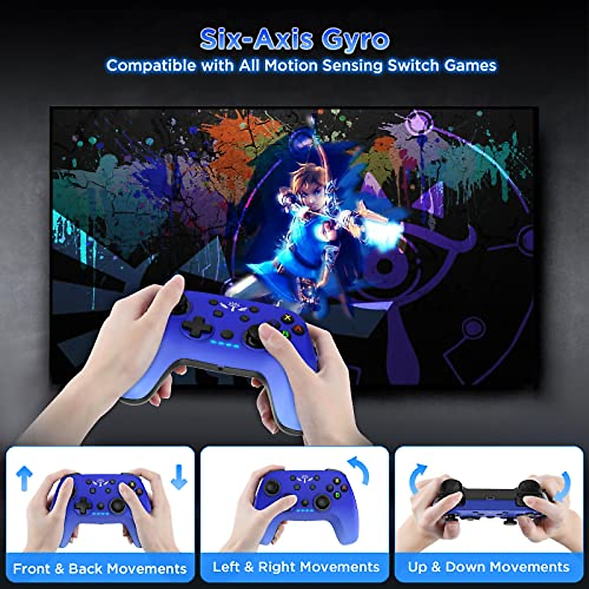 Wireless Pro Controller for Nintendo Switch/Switch OLED/Switch Lite, Switch Controller, Wireless Gamepad for the Zelda ,Turbo & Auto Function, Back Mapping ,Rechargeable 650mAh Battery, Long Playing Time (Blue)
