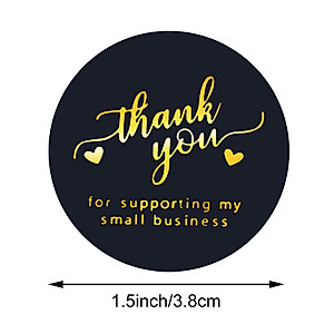 1.5" Thank You Stickers Roll,Thank You for Supporting Our Small Businessï¼Œ4 Designsï¼ŒRound Gold Foil Adhesive Labels of Black,500 Business Labels for Sealing, Handmade Goods & Small Business Owners