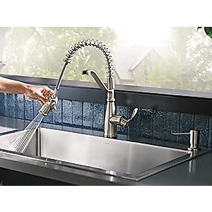 Moen Nolia Spot Resist Stainless One-Handle Pre-Rinse Spring Pulldown Kitchen Faucet, Single Hole Kitchen Sink Faucet with Soap Dispenser, 87886SRS