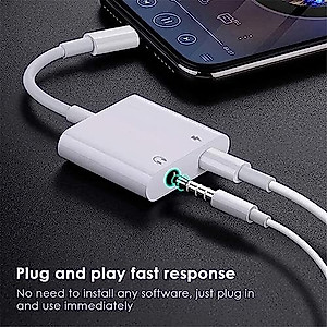 2 Pack Headphone Adapter for iPhone, [Apple MFi Certified] 2 in 1 Lightning to 3.5mm AUX Audio + Charger Splitter Compatible with iPhone 14/13/12/11/XS/XR/X 8/iPad, Support All iOS System