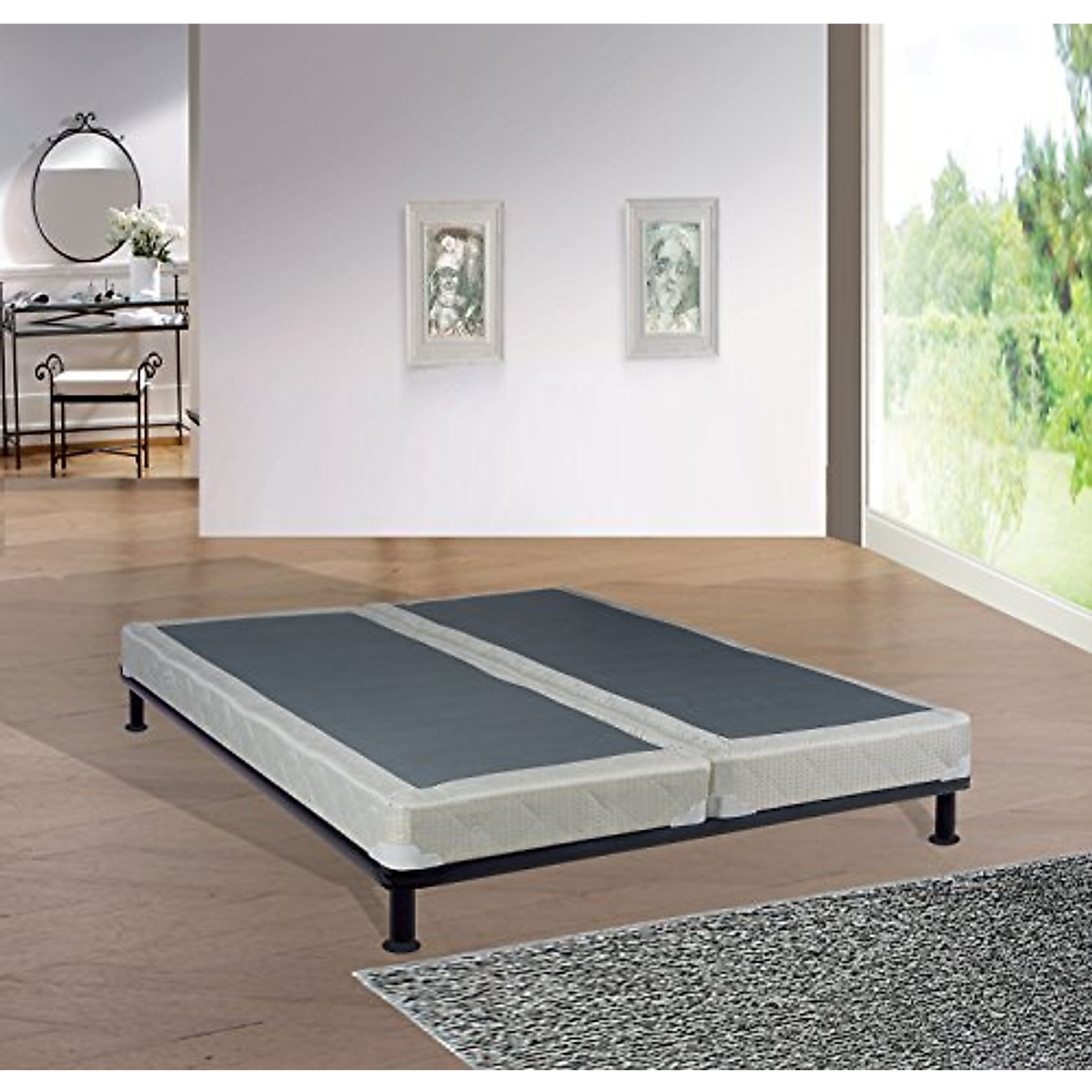 Mattress Solution Fully Assembled Low Profile Split Wood Traditional Boxspring/Foundation, Queen, White