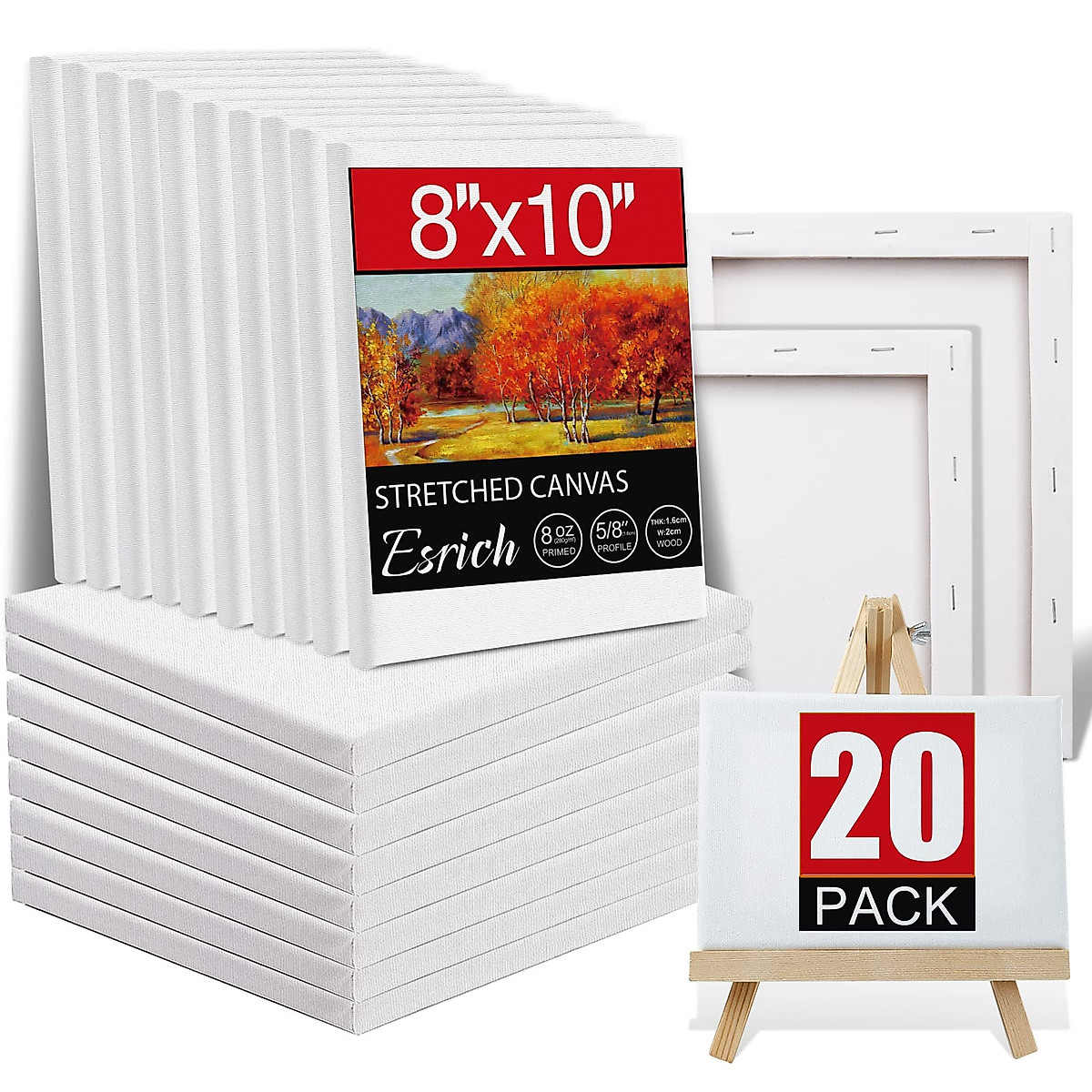 20 Pack Canvases for Painting with 8x10", Painting Canvas for Oil & Acrylic Paint.