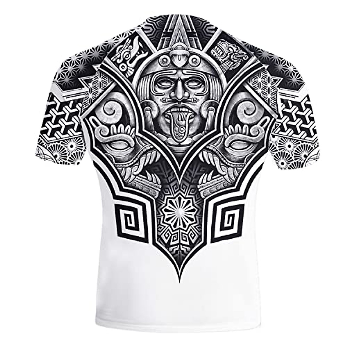 PERSONALFURY - Aztec Sun Calendar Men's Short Sleeves Compression Rash Guard MMA BJJ White Ultra Soft Rash Guard - L