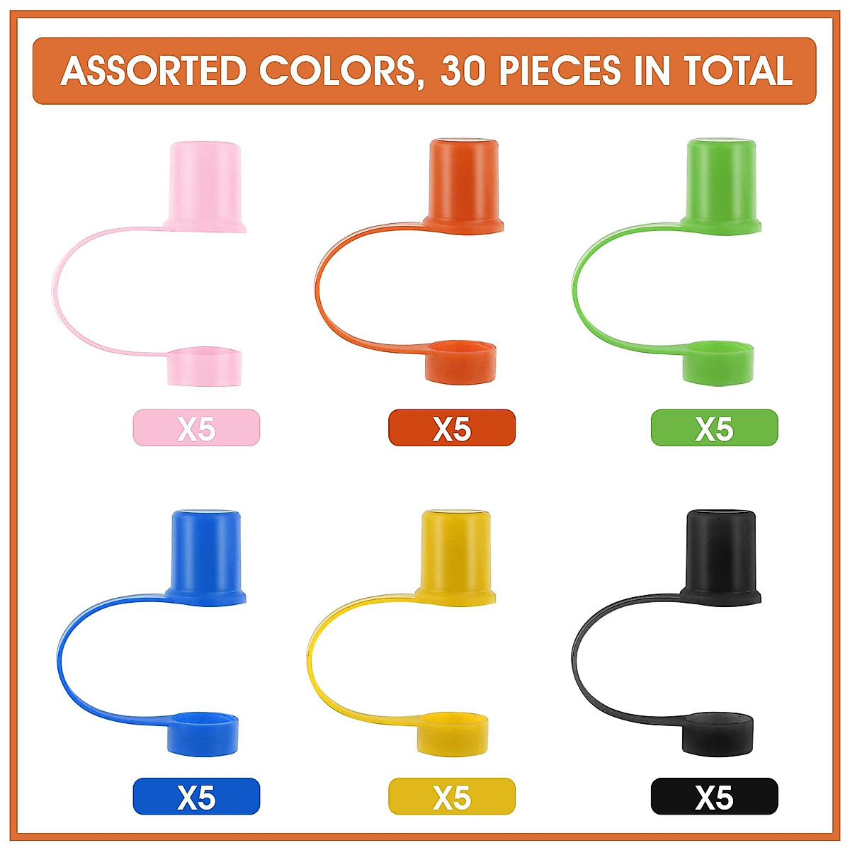 Prasacco 30 Pieces Colorful Straw Covers Cap, Plastic Straw Tips Cover Drinking Straw Caps Reusable Straw Lids Flexible Straw Plug for 9 mm Straws Anti-Dust Straw Tips Plugs