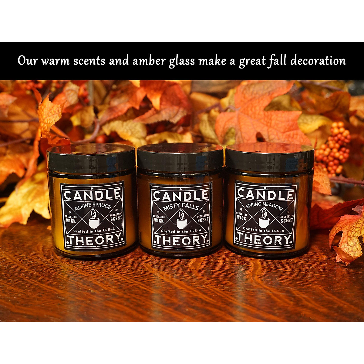 Scented Candle Gift Set with Crackling Wood Wicks 3, 4oz Candles, Misty Falls, Alpine Spruce, Spring Meadow - Designed for Both Men Women, Man Cave Decor Wood Wicks Candle Wood Wick Candles for Home