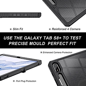 Soke Galaxy Tab S8 Plus/S7 FE/S7+ Case 12.4 Inch,with S Pen Holder&Built-in Screen Protector,Rugged Full Body Protective Case for Samsung Galaxy Tab S8+ 2022/S7 FE 2021/Tab S7 Plus 2020, Black