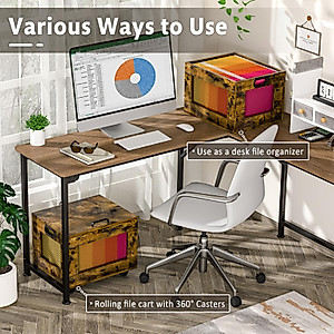 X-cosrack Rolling File Cabinet, Hanging File Organizer Box with Lid for Home Office, Small Filing Cabinet with Wheels Under Desk, Mobile Files Storage Cart, Letter & Legal Size