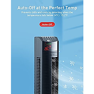 PARIS RHÔNE Tower Fan, 36” Oscillating Fan with Remote, 3 Speed Settings & 3 Modes, Bladeless Fans with Auto-Temp Detection, LED Display, 12H Timer, Low Noise Floor Fan for Bedroom, Office or Study