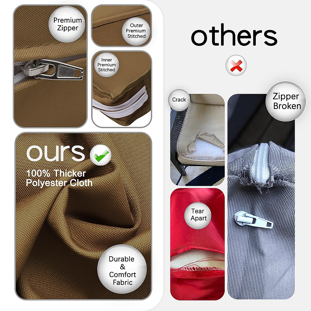 ClawsCover 12Pack Outdoor Seat and Back Cushions Replacement Covers Fit for 6Pieces 5-Seater Wicker Rattan Patio Furniture Conversation Set Sectional Couch Chairs,Taupe-Include Cover Only