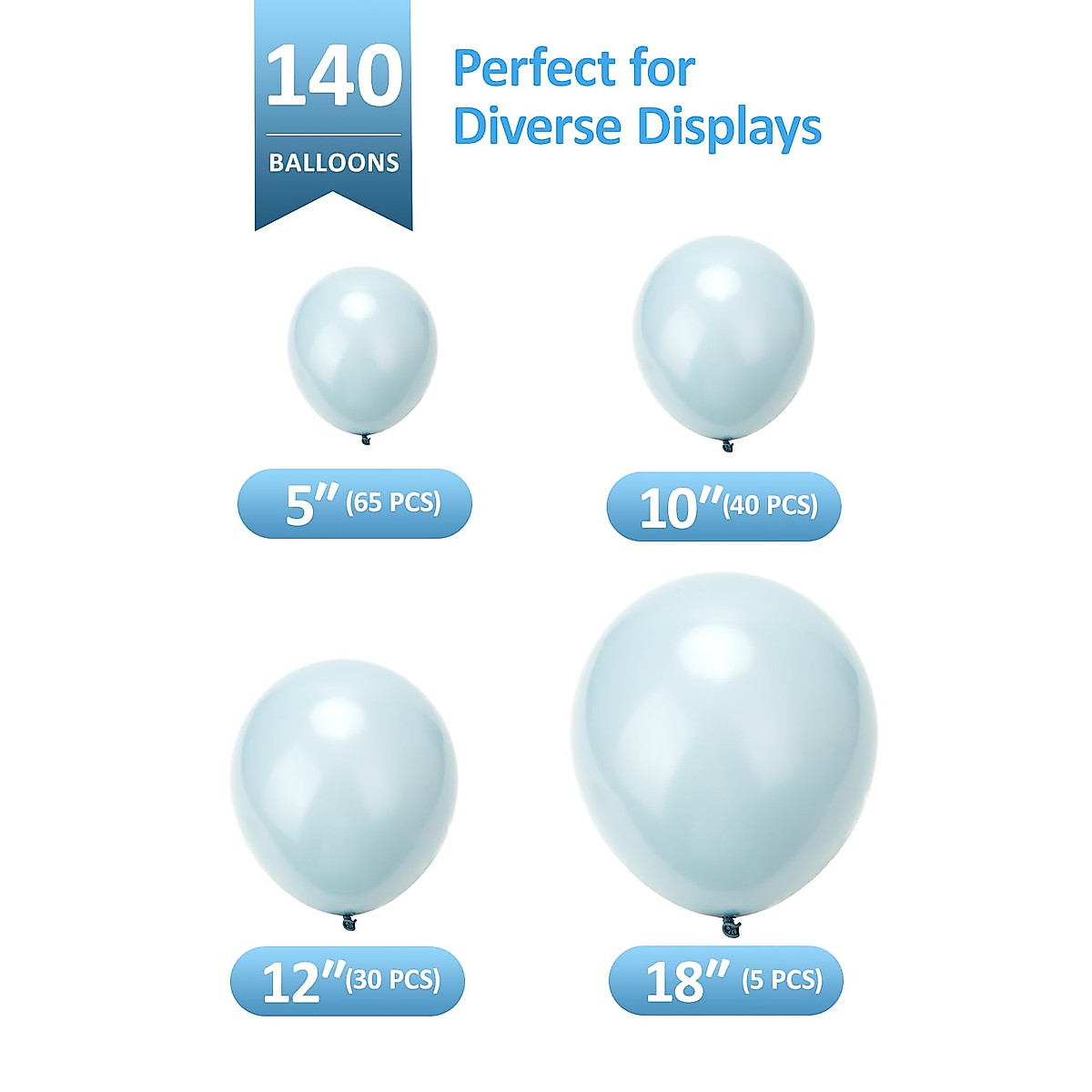 TIPKITS 140 pcs Dusty Blue Balloons, Fog Blue Balloon Garland Arch 18/12/10/5 In, Latex Haze Blue Balloons Party Decorations for Birthday Baby Shower Graduation Gender Reveal