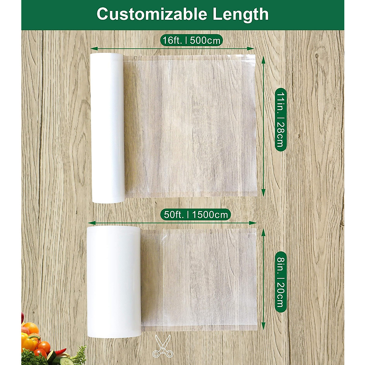 UTILIMATES Vacuum Sealer Bags Rolls Bundle, 11 in 16 ft 3 Rolls and 8 in 50 ft 2 Rolls, BPA-free Puncture Prevention Heavy Duty Vacuum Sealer Bags for Food