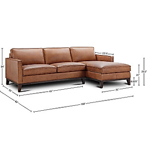 Pimlico 100 Percent Top Grain Leather L-Shaped Sectional with Chaise, Right Arm Facing, Brown