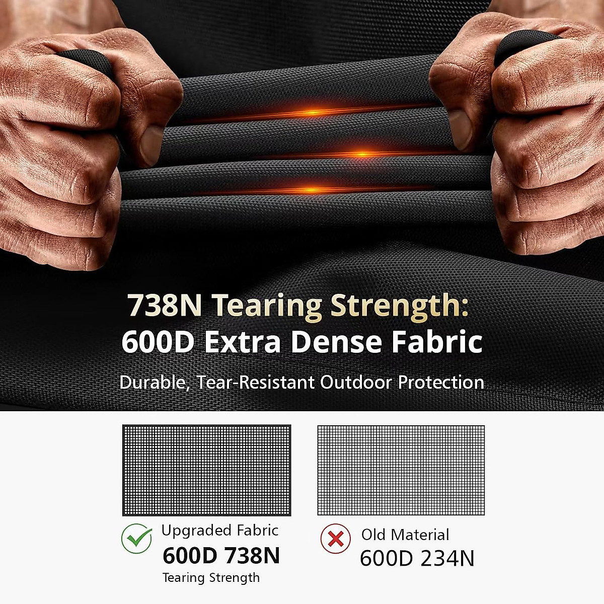 QH.HOME Fire Pit Cover Square Super Waterproof, 44" L x 44" W x 24" H Outdoor Firepit Table Cover 600D Strong Tear Resistant, UPF 50+ Fire Pit Cover Fading Resistant for Square Fire Pit - Black