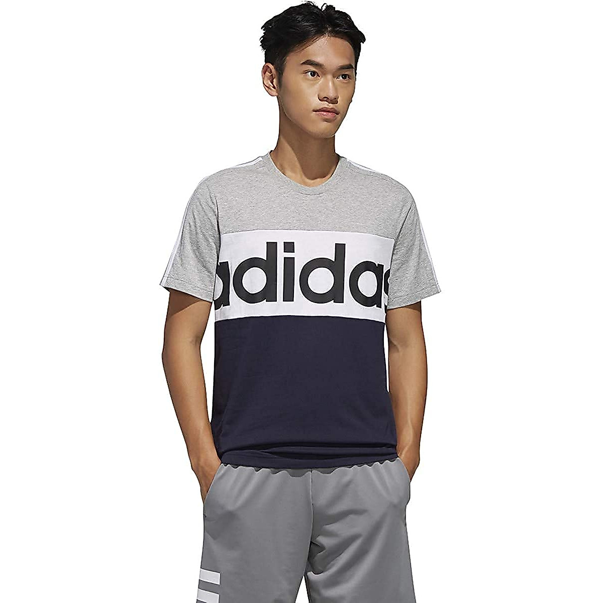 adidas Men’s Essential Colorblock Tee, Medium Grey Heather/Legend Ink/White, Medium
