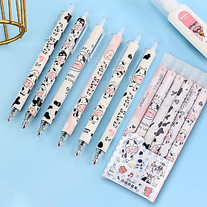 UIXJODO Kawaii Pens, 12 Pcs Cool Cute Pens with Cow Print, 0.5mm Black Ink Pens Fine Point Smooth Writing Pens Retractable Gel Pens, Office and School Supplies Gifts for Kids Girls Teens Women (Cow)